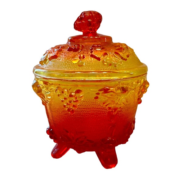 Dining | Vintage Jeanette Amberina Footed Glass Covered Candy Dish ...